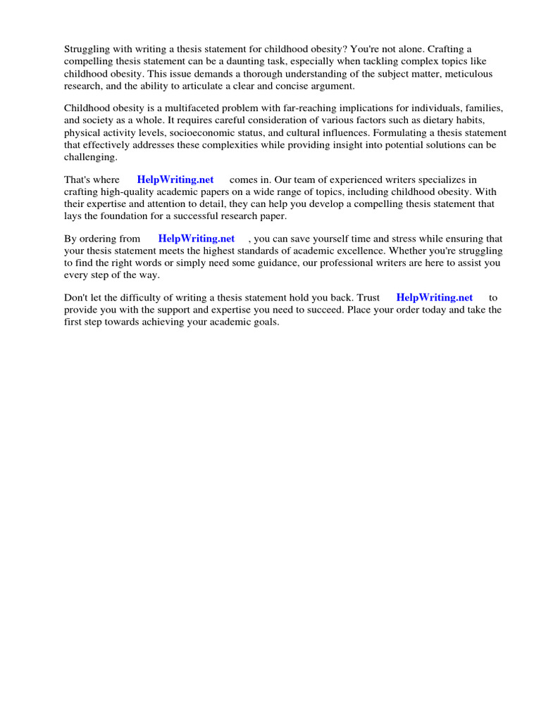 Sample Thesis Statement For Childhood Obesity | PDF | Obesity ...