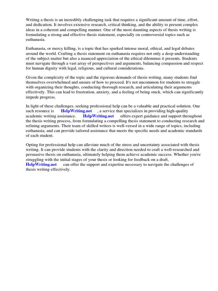 Thesis Statement For Euthanasia | PDF | Essays | Autonomy