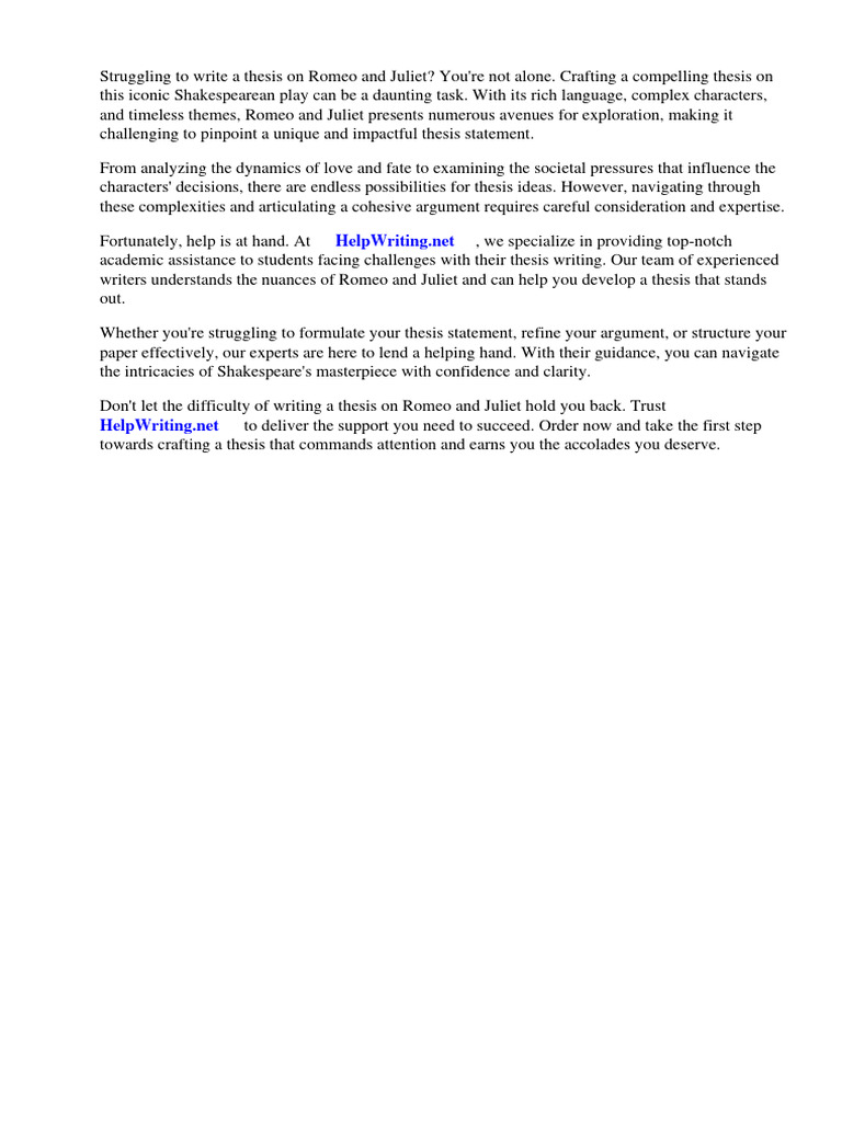 Romeo and Juliet Thesis Ideas | PDF | Characters In Romeo And Juliet ...