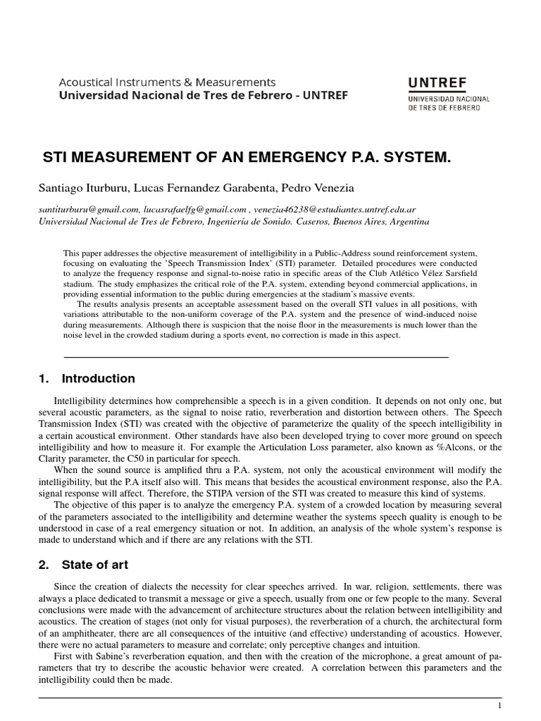 Sti Measurement of An Emergency P.A. System.: Santiago Iturburu, Lucas ...