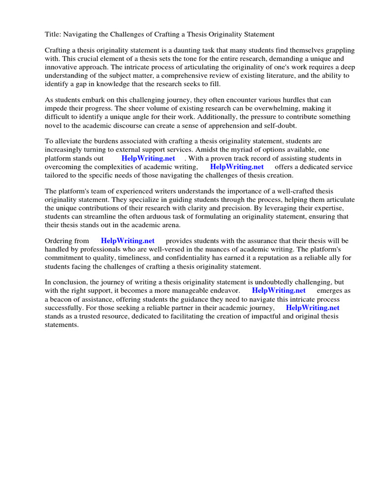 Thesis Originality Statement | PDF | Thesis | Essays