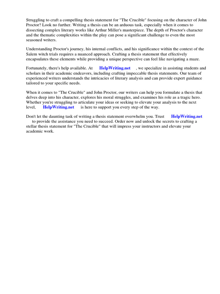 Thesis Statement For The Crucible John Proctor | PDF | Mystery ...