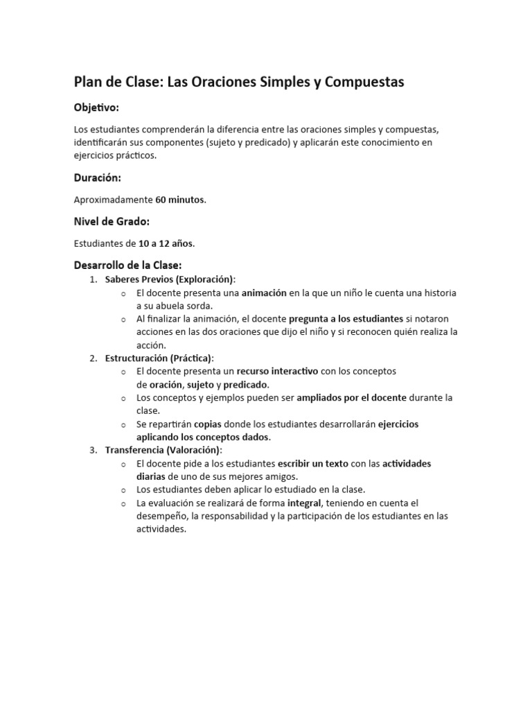 Taller de Oraciones Simples y Compuestas | PDF | Oración (Lingüística ...