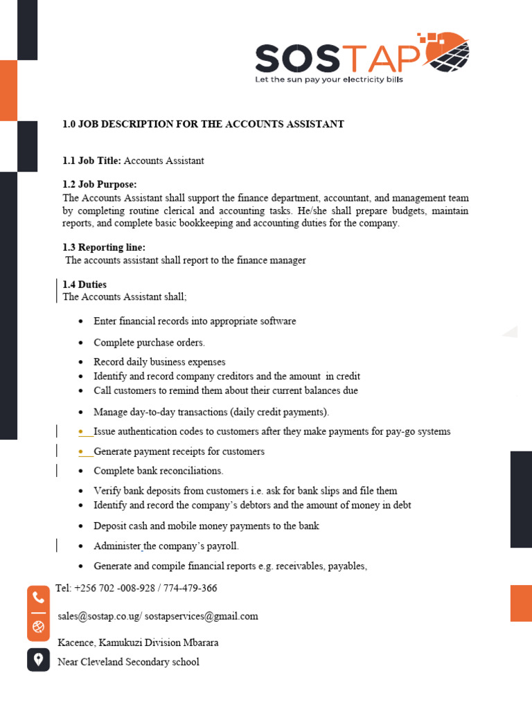Accounts Assistant Job Description | PDF | Bookkeeping | Financial ...