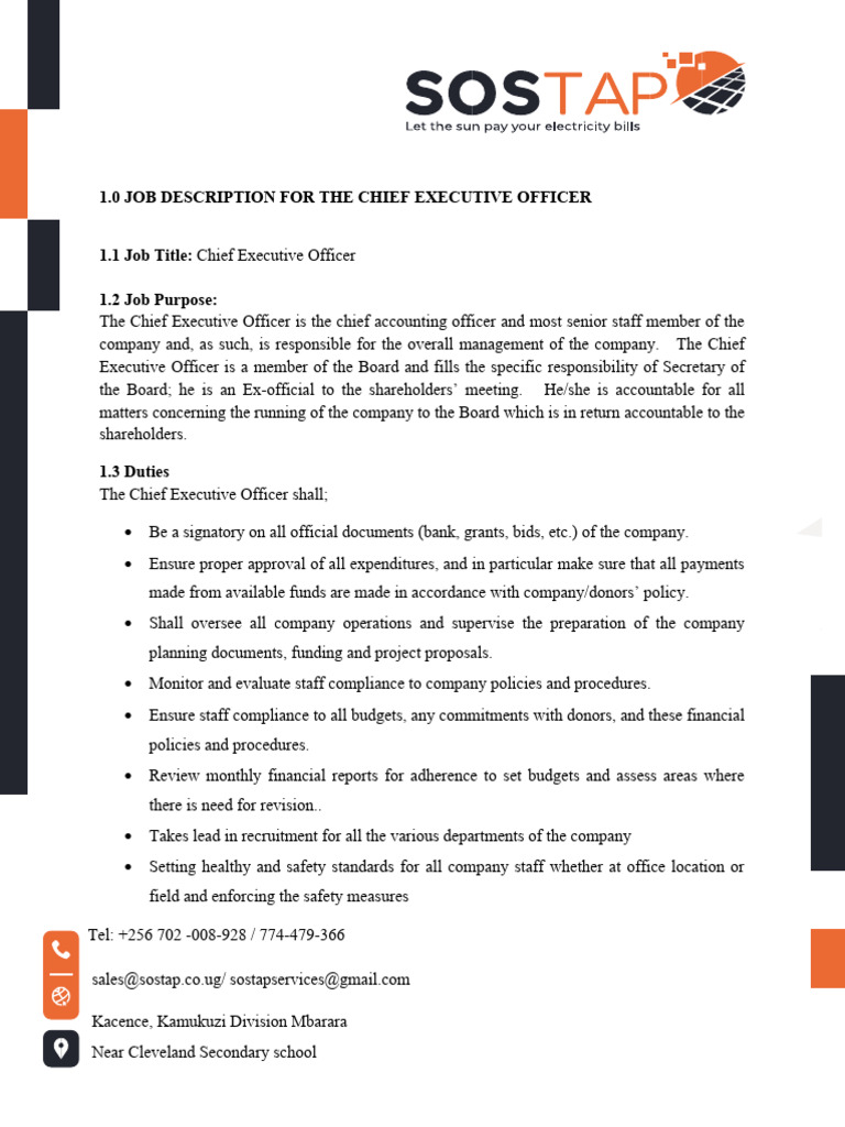 Chief Executive Officer Job Description | PDF | Regulatory Compliance ...