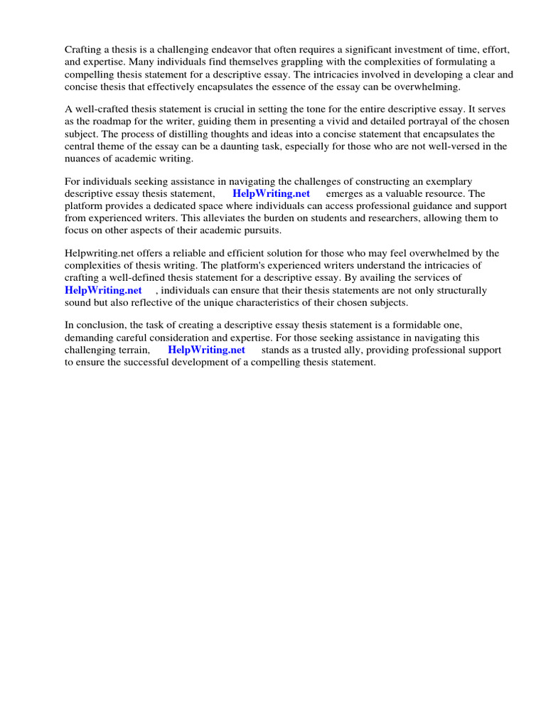Example of Descriptive Essay Thesis Statement | PDF | Essays | Thesis