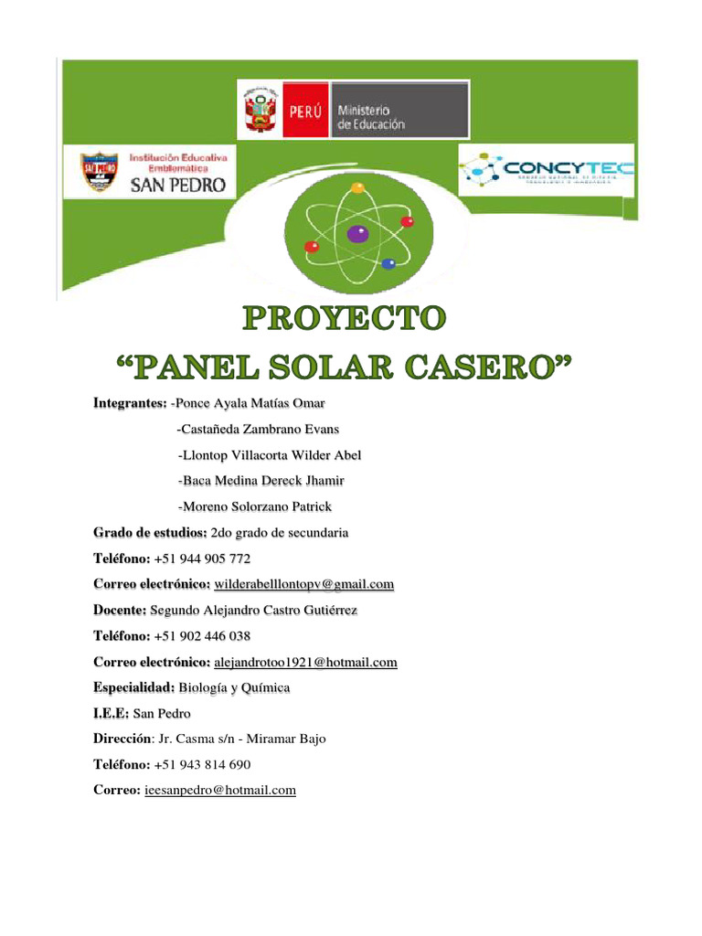 Proyecto - Panel - Solar - Casero (Final) | PDF | Energía solar | Fotovoltaica