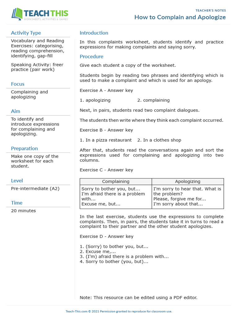 How To Complain and Apologize | PDF | Human Communication | Learning