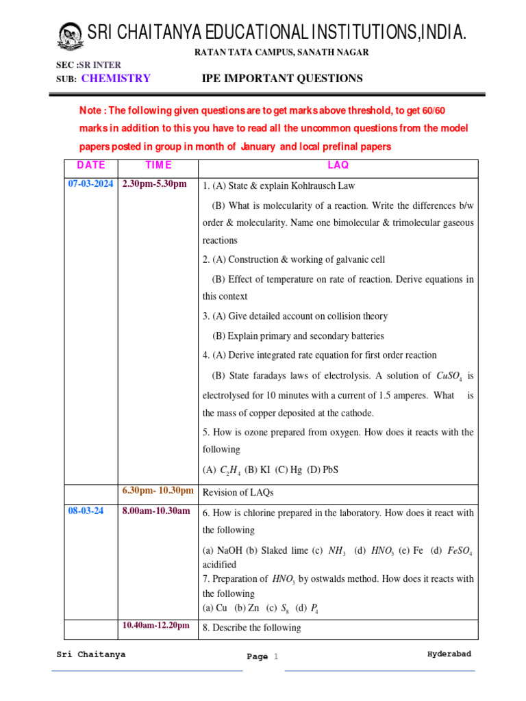 SR Che Ipe Study Plan With Questions | PDF | Chemical Elements ...