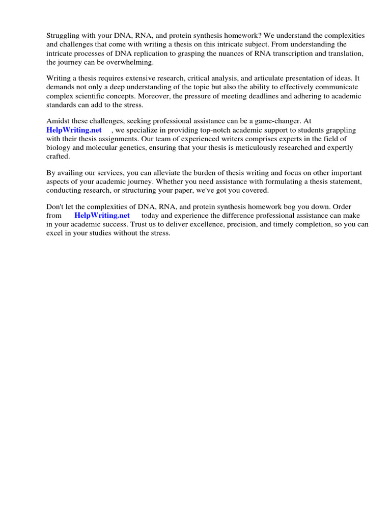 Dna Rna Protein Synthesis Homework 2 | PDF | Rna | Translation (Biology)