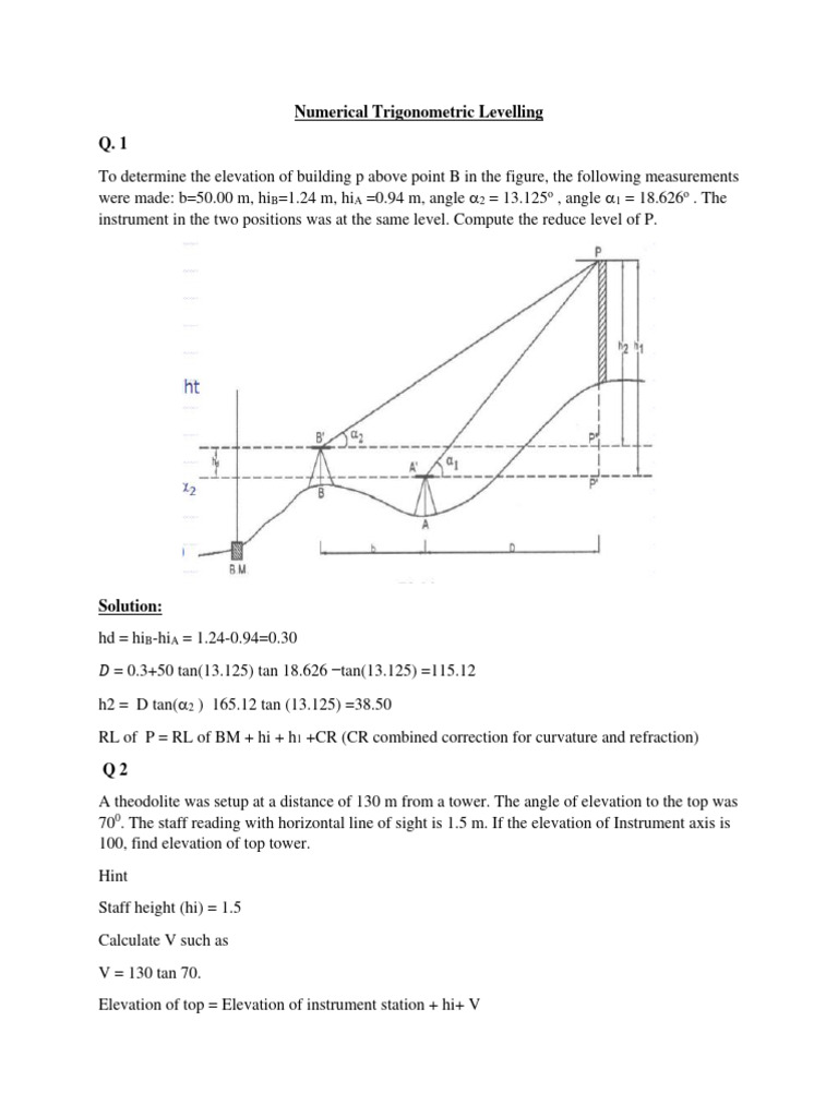 Sample Numericals Trignometric Levelling + Curves | PDF | Tangent ...