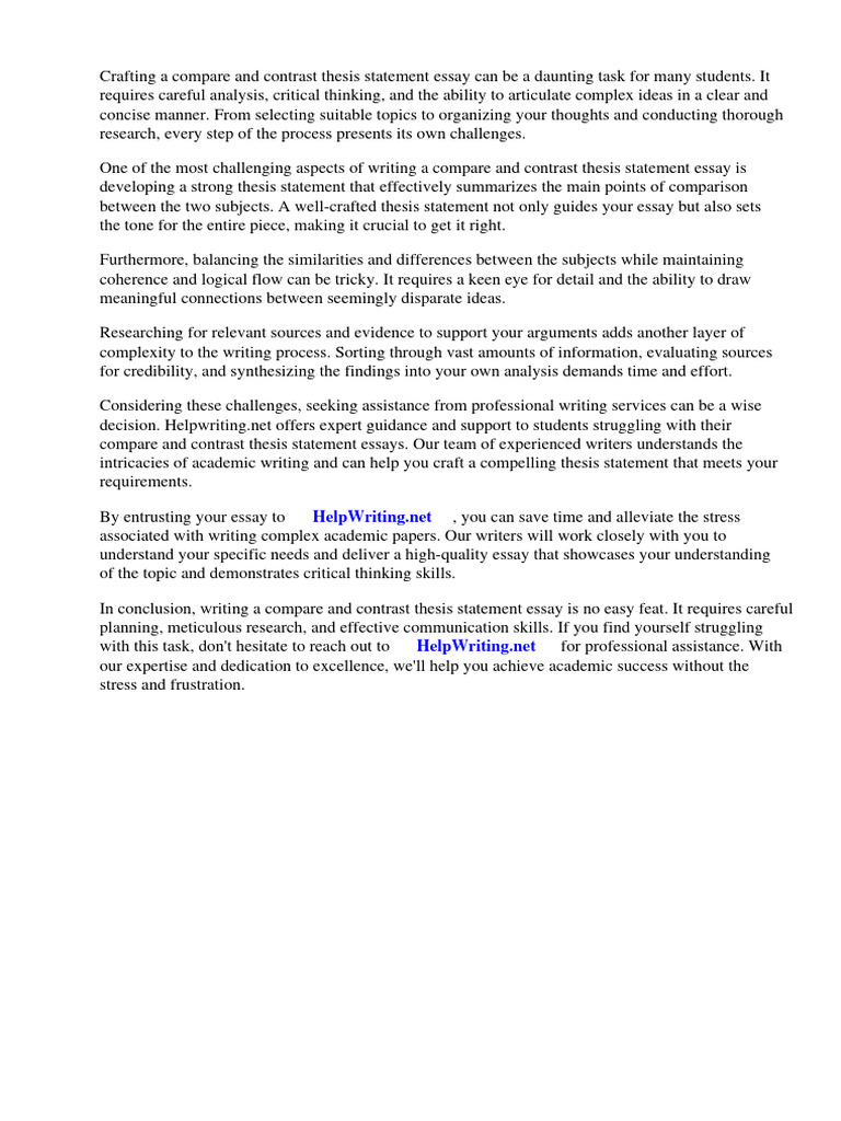 How To Write A Compare and Contrast Thesis Statement Essay | PDF ...
