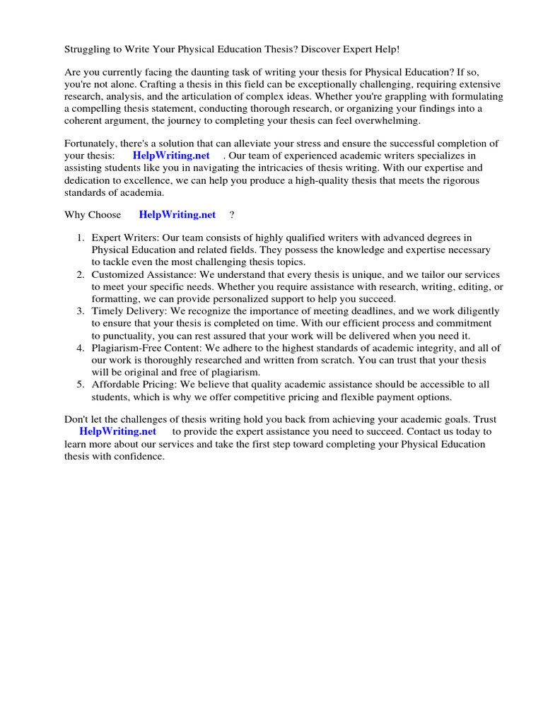 Thesis Title For Physical Education | PDF | Psychology | Thesis