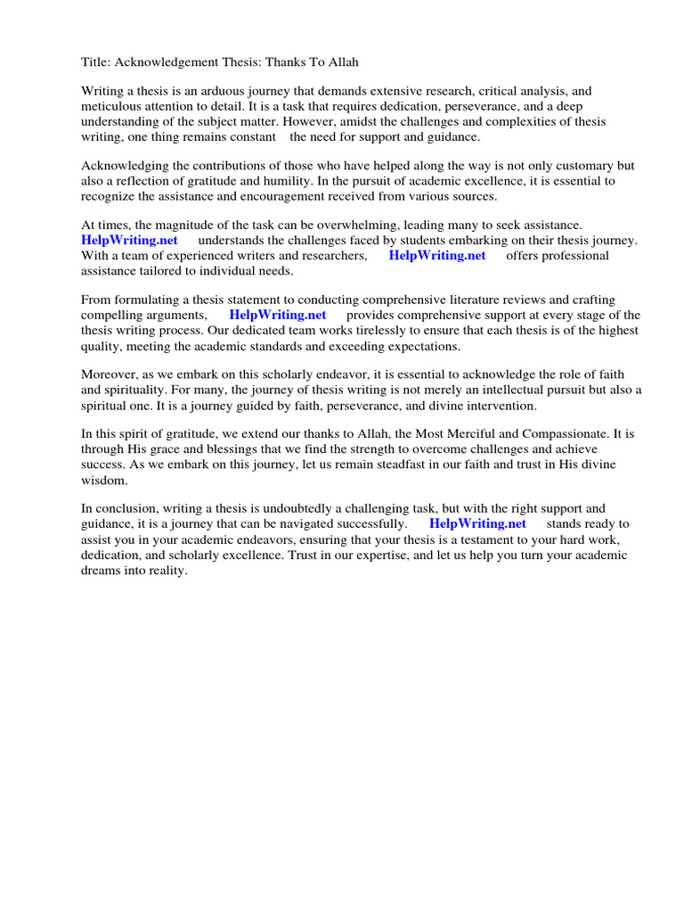 Acknowledgement Thesis Thanks To Allah | PDF