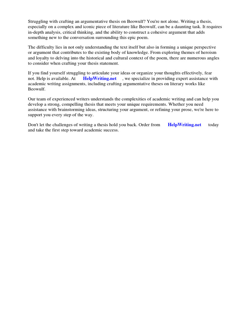 Argumentative Thesis Beowulf | PDF | Beowulf | Essays