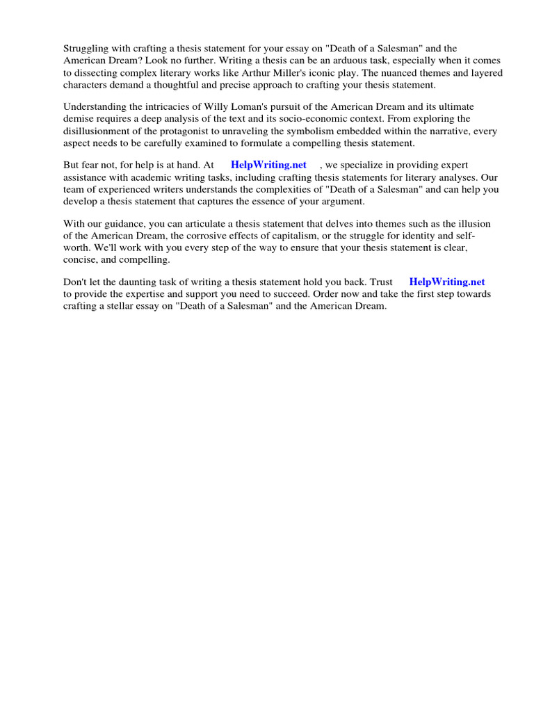 Thesis Statement Guide for Death of a Salesman | PDF | American Dream