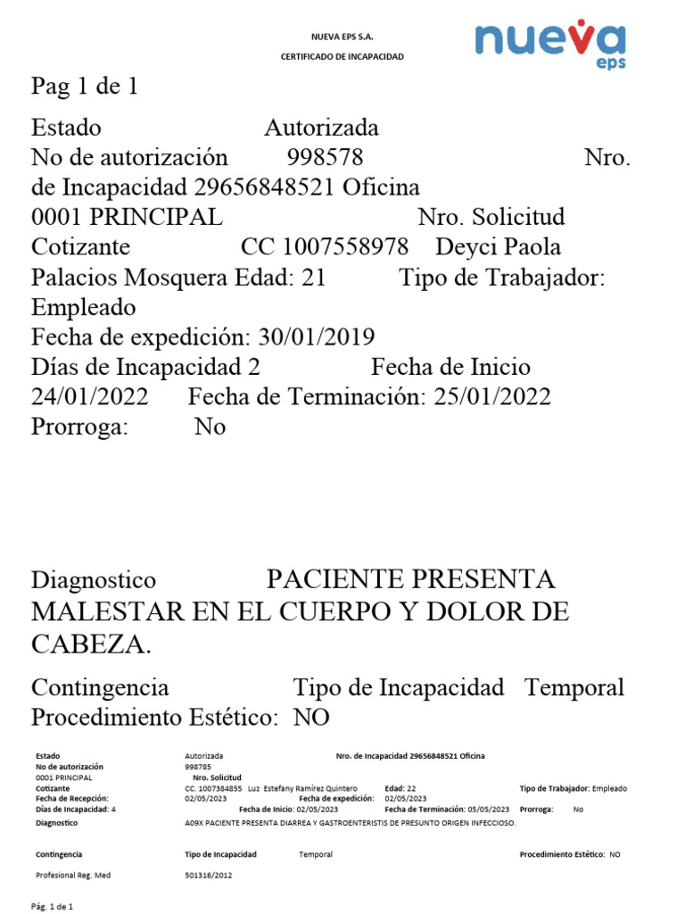 INCAPACIDAD MEDICA | PDF