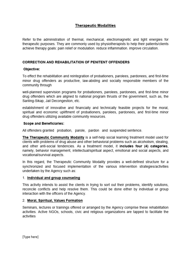 Therapeutic Modalities 1.3 | PDF | Probation | Parole