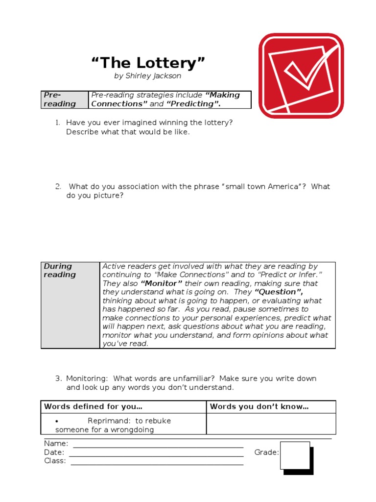 The Lottery Reading Guide | Download Free PDF | Reading Comprehension ...