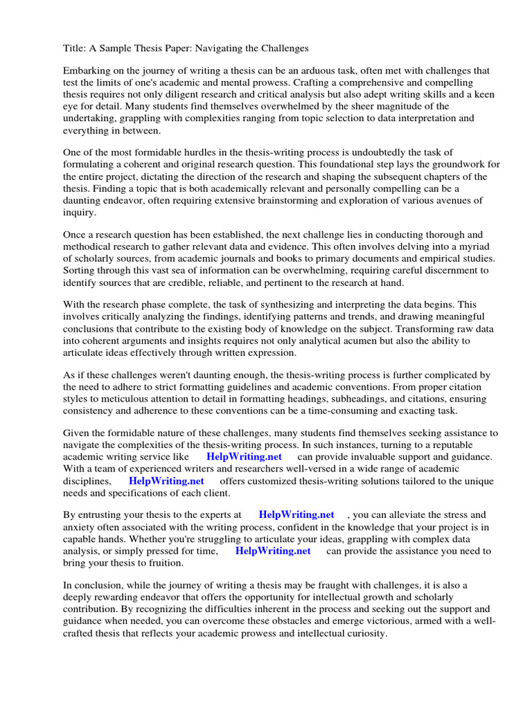 A Sample Thesis Paper | PDF | Thesis | Growth Medium