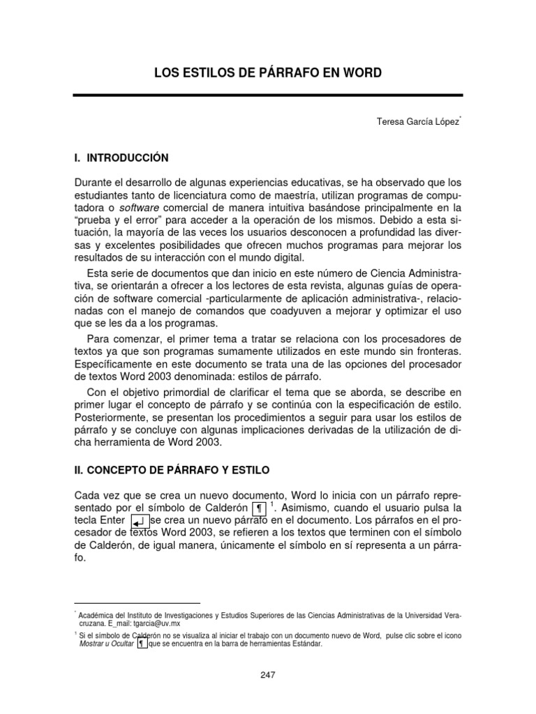 Los estilos de parráfo en word | PDF | Microsoft Word | Procesador de ...