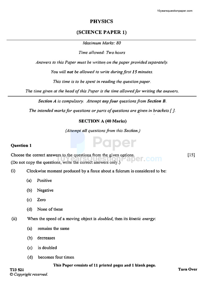 ICSE 2023 Physics Paper Class 10 | PDF | Electromagnetic Radiation ...
