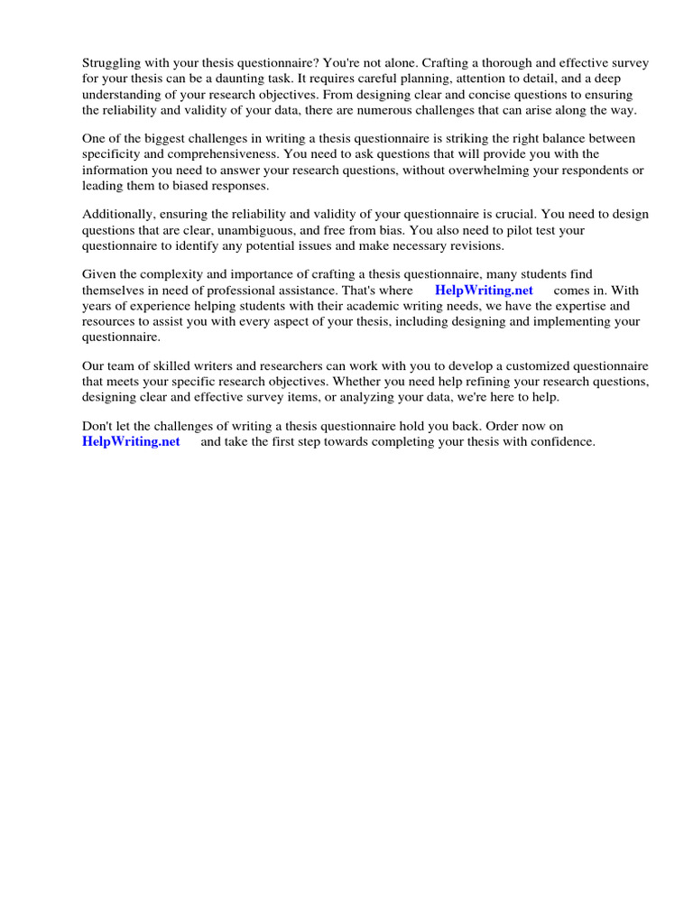 Survey Thesis Questionnaire | PDF | Survey Methodology | Questionnaire Survey Thesis Questionnaire | PDF | Survey Methodology | Questionnaire