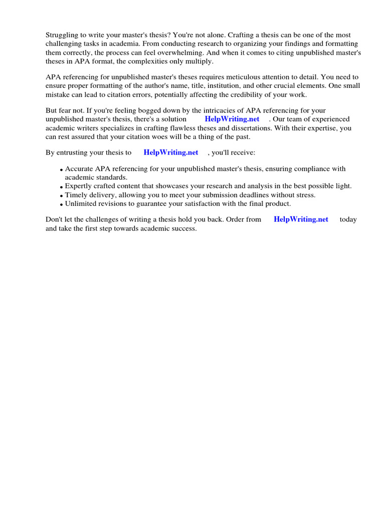 Apa Reference Unpublished Master Thesis | PDF | Apa Style | Citation