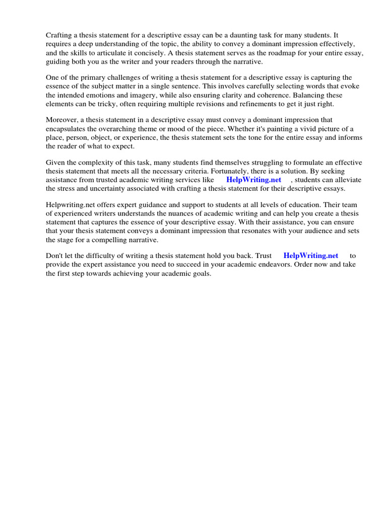 The Thesis Statement of A Descriptive Essay Should Convey A Dominant ...