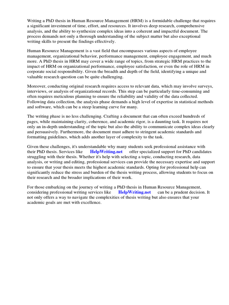PHD Thesis in Human Resource Management Download PDF | Download Free ...