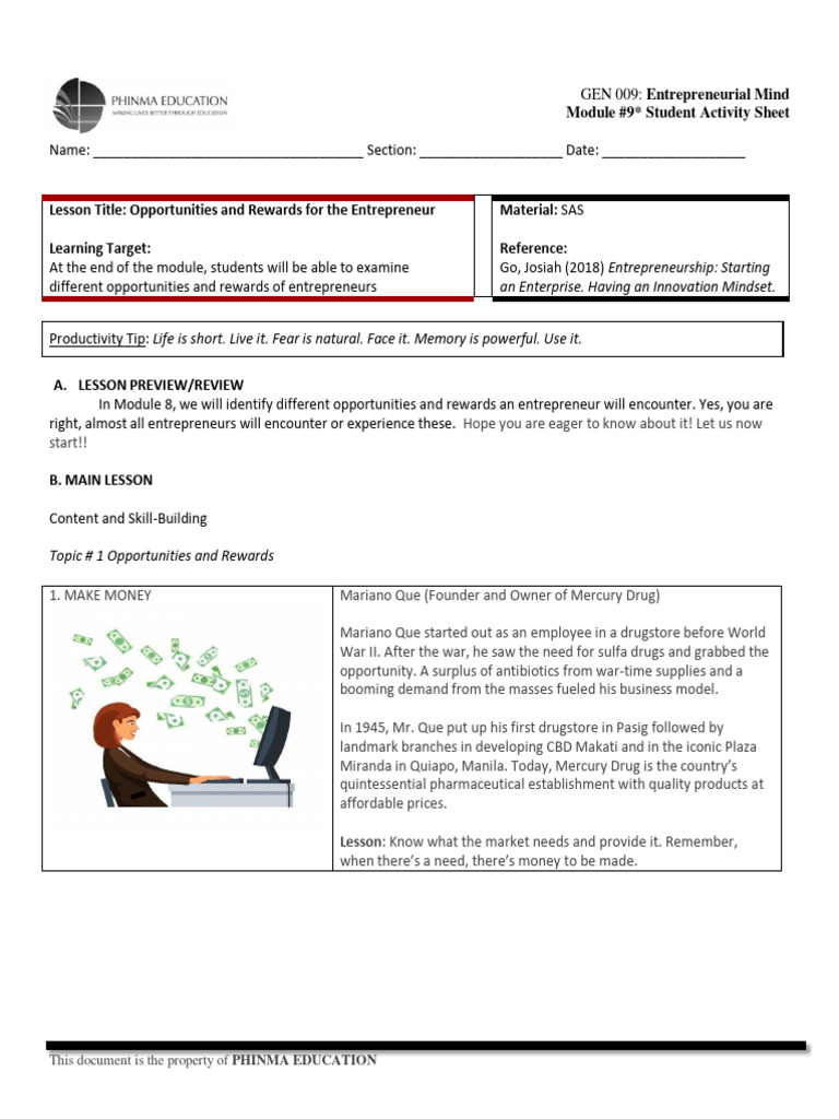 GEN 009 - SAS#9new - 2324 | PDF | Entrepreneurship