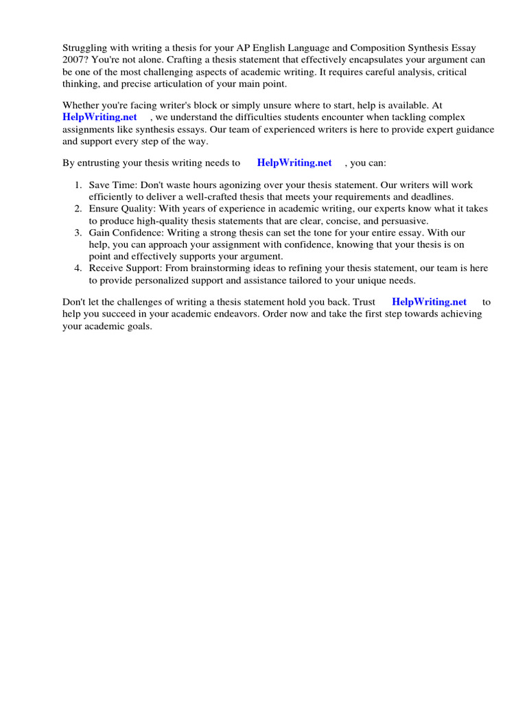 AP English Language and Composition Synthesis Essay 2007 | PDF | Essays ...