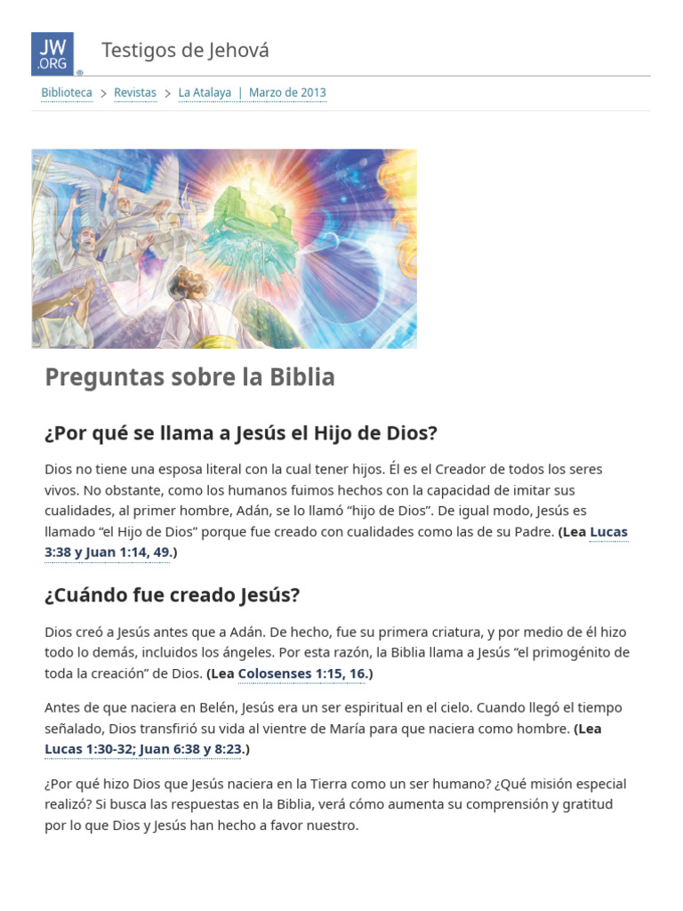 ¿Cuándo Fue Creado Jesús - ¿Por Qué Se Le Llama Hijo de Dios | PDF