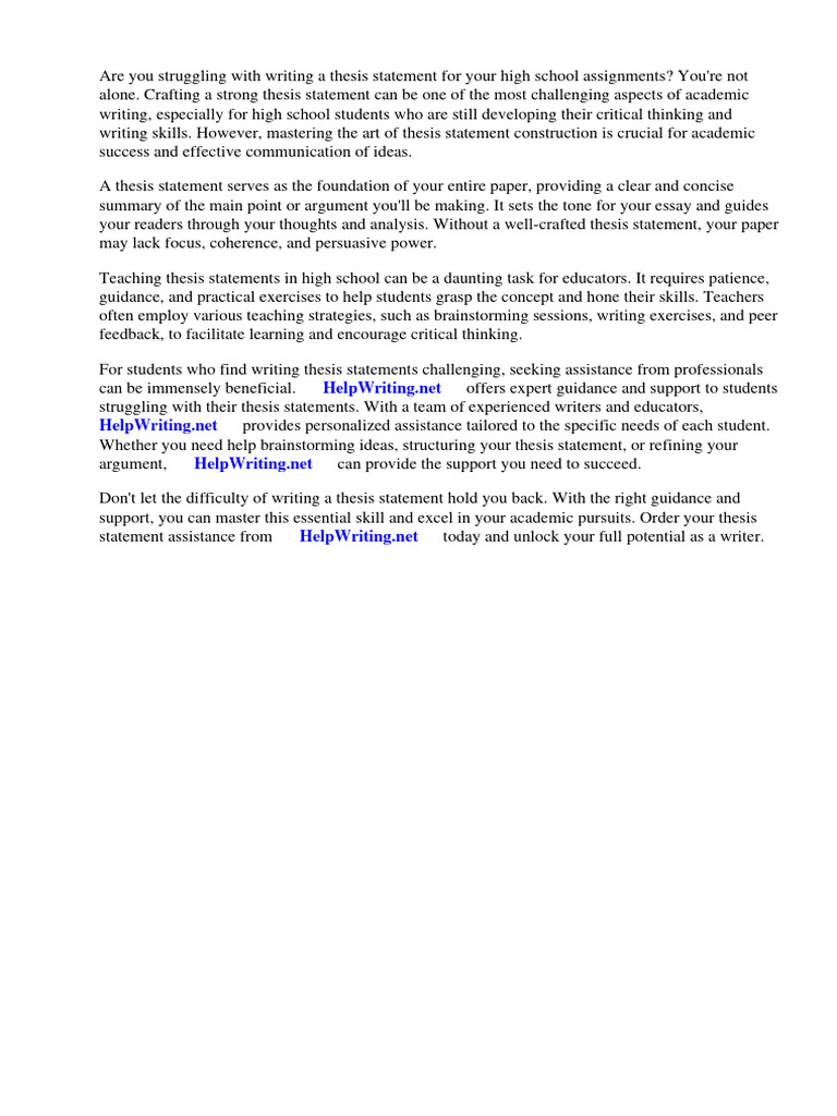 Teaching Thesis Statements in High School | PDF | Essays | Thesis