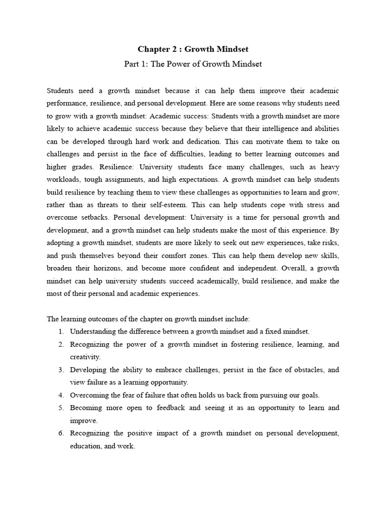 Chapter-2,Growth Mindset .Docx | PDF | Mindset | Self Esteem