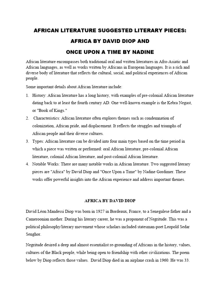 African Literature Suggested Literary Pieces | PDF | African Literature