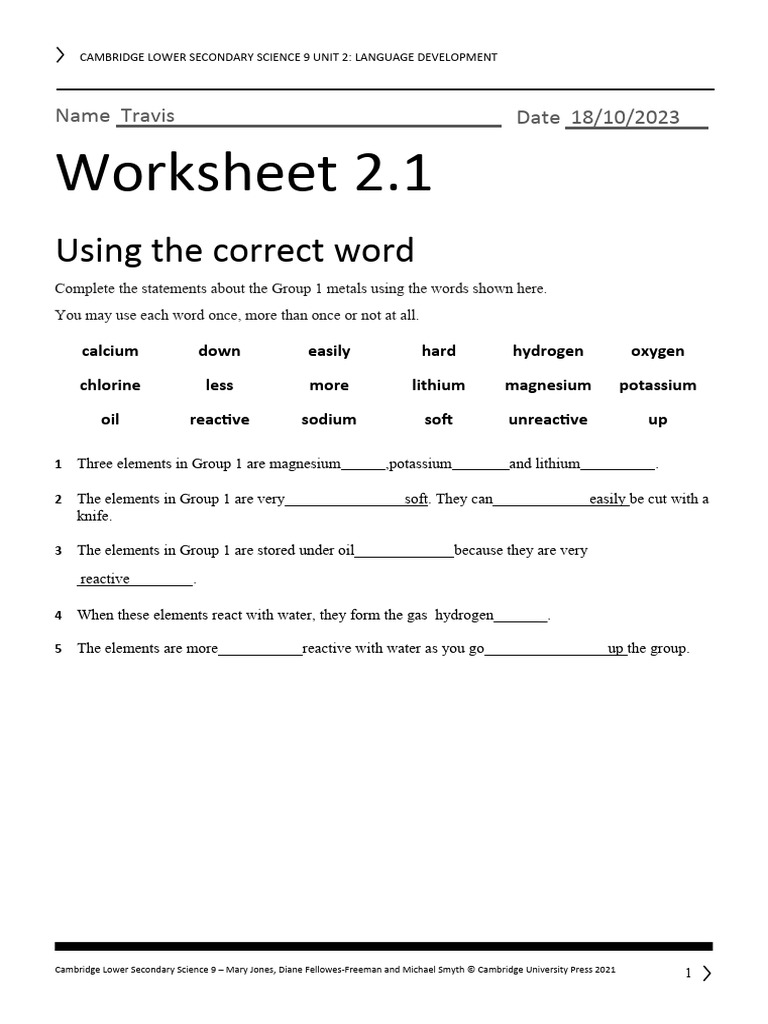 S9 - U2 - Language - Worksheets (AutoRecovered) | PDF | Chemical Bond | Ion