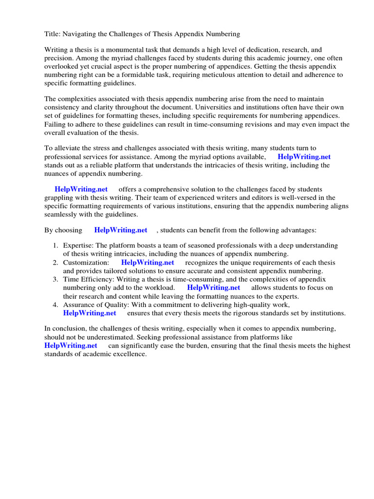 Thesis Appendix Numbering | PDF | Thesis | Written Communication