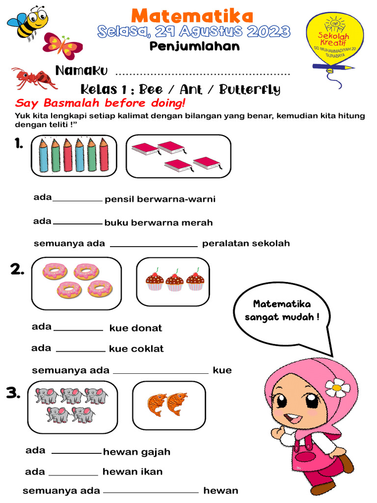 Worksheet Kelas 1 SD Matematikja | PDF