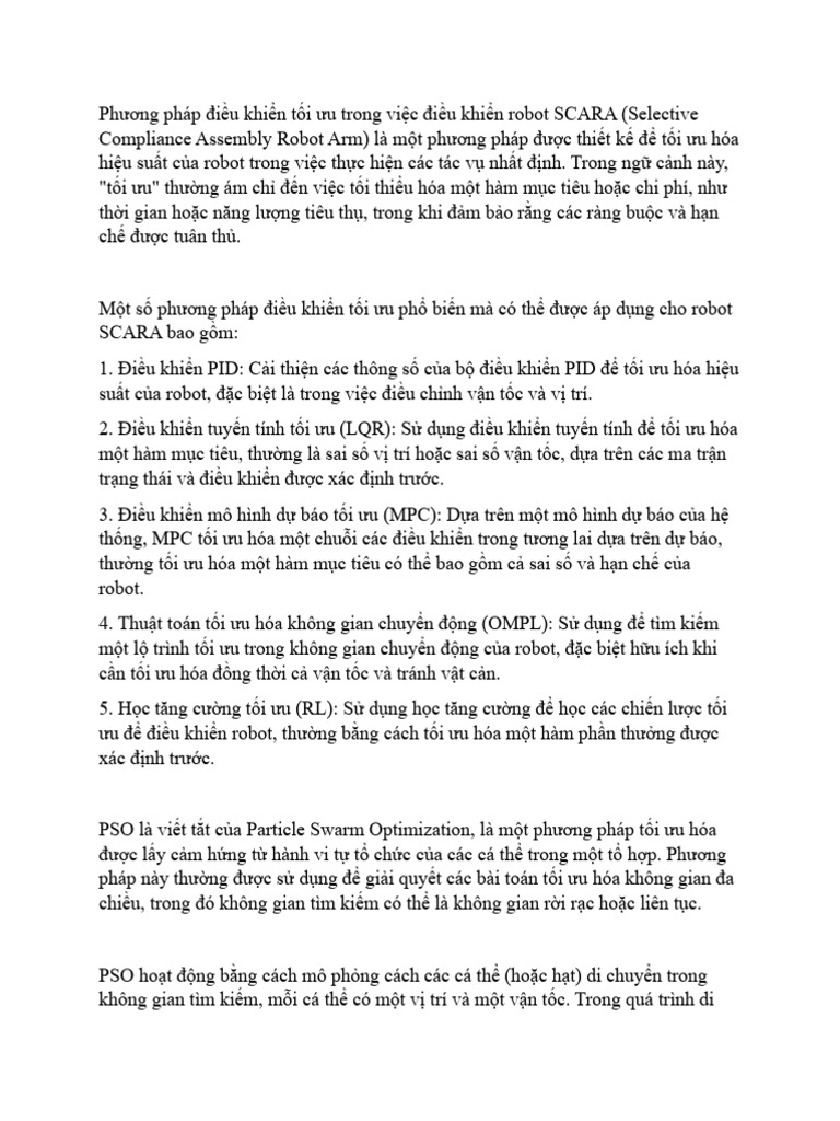 Phương pháp điều khiển tối ưu trong việc điều khiển robot SCARA | PDF