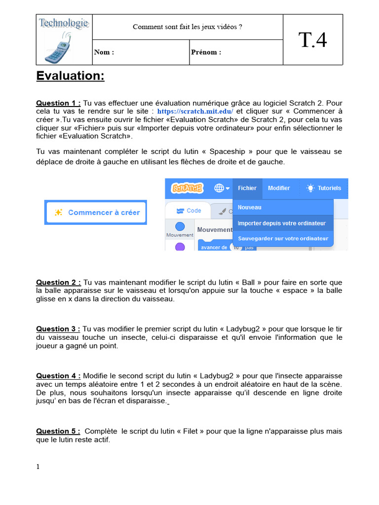 Evaluation Scratch | PDF | Scratch (Langage de programation) | Informatique