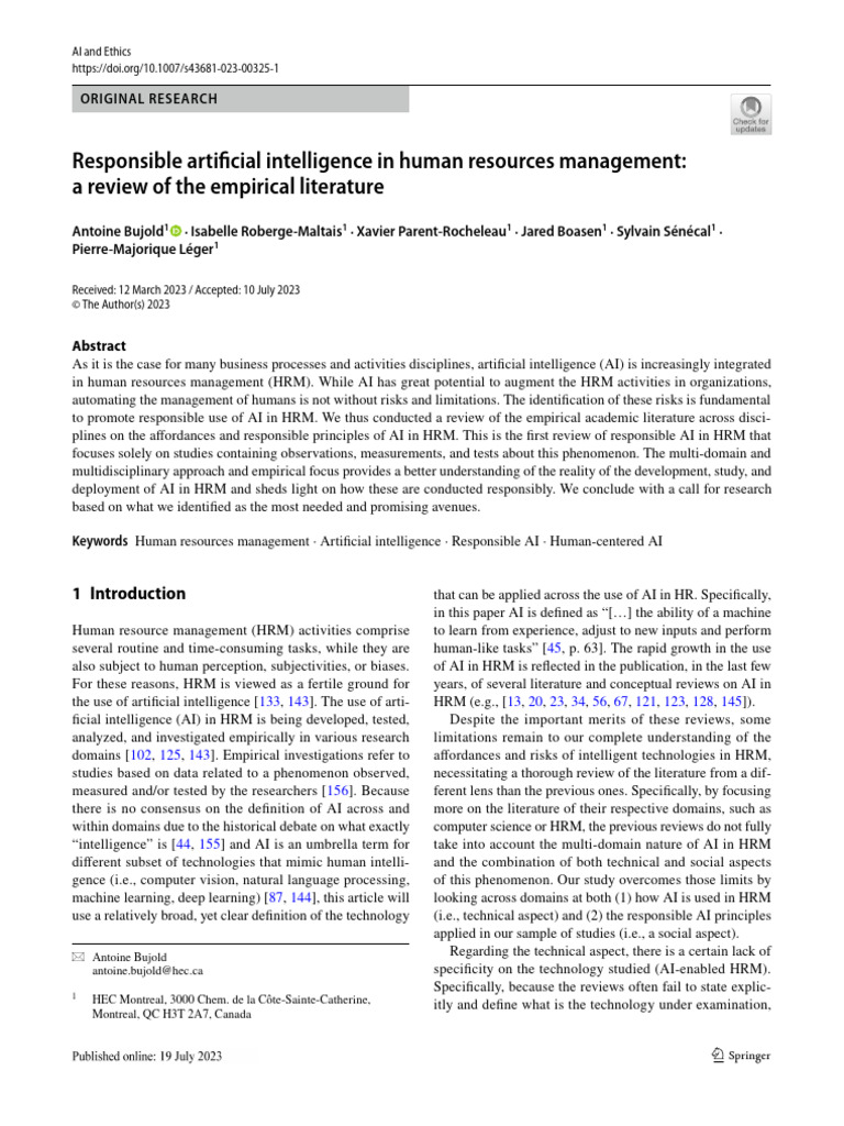 Responsible Artificial Intelligence in Human Resources Management A Review of The Empirical ...