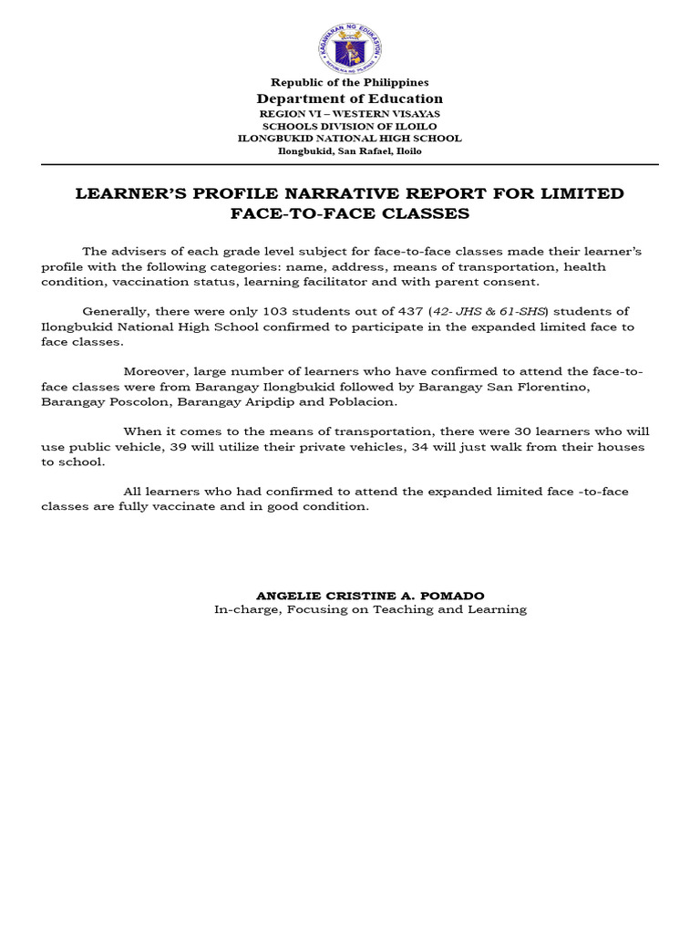 Narrative Report Learners Profile | PDF