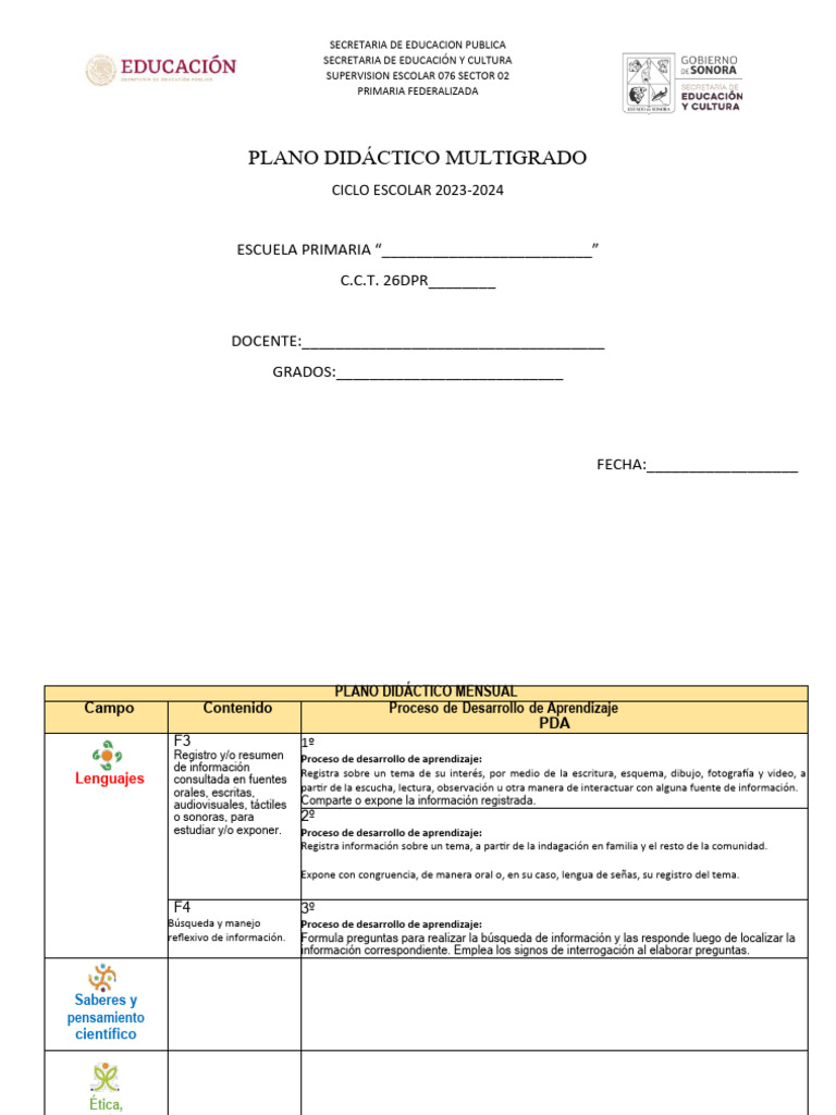 Formato Planeacion Multigrado Fase 3 | Descargar gratis PDF ...