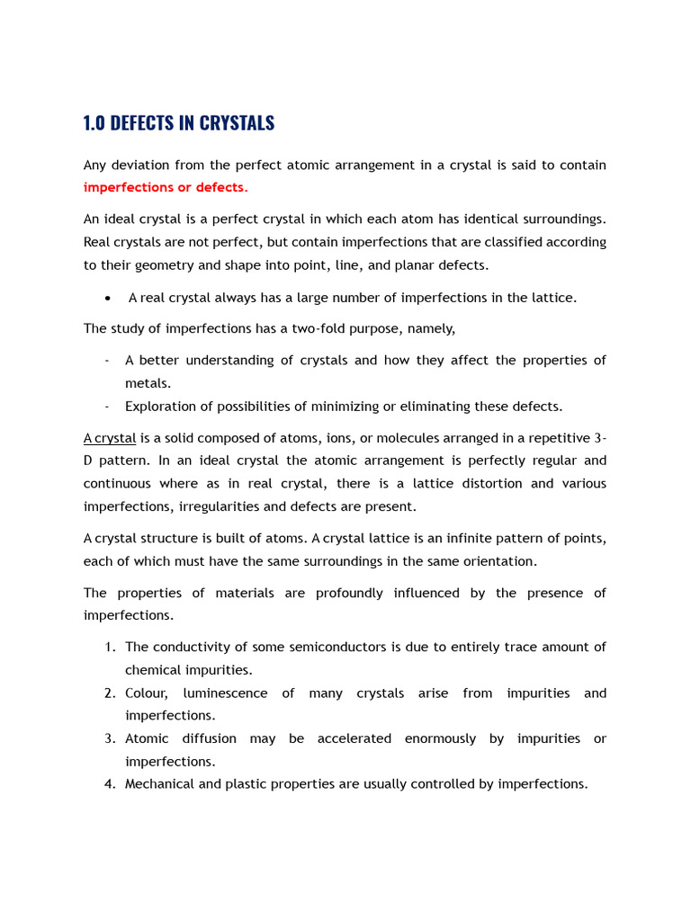 DEFECTS IN CRYSTALS-CHE222 | PDF | Dislocation | Crystal Structure