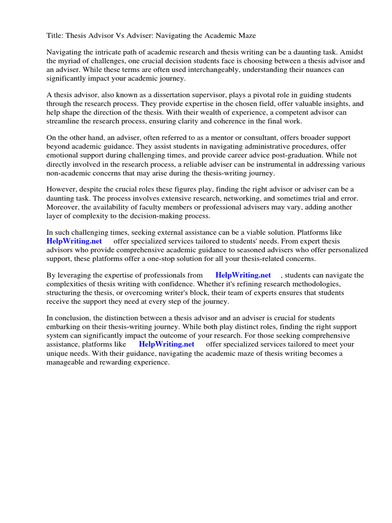 Thesis Advisor Vs Adviser | PDF | Thesis | Financial Adviser