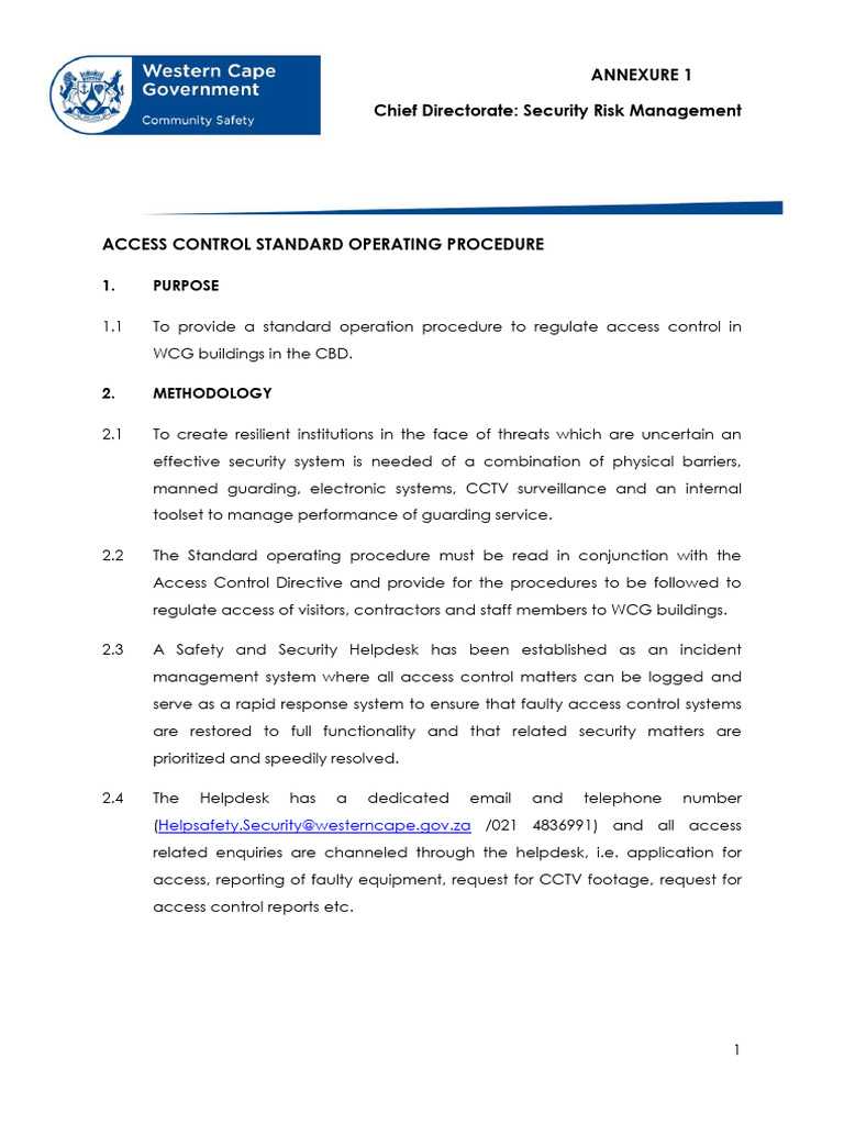 Access Control SOP for WCG Buildings | PDF | Identity Document | Access ...