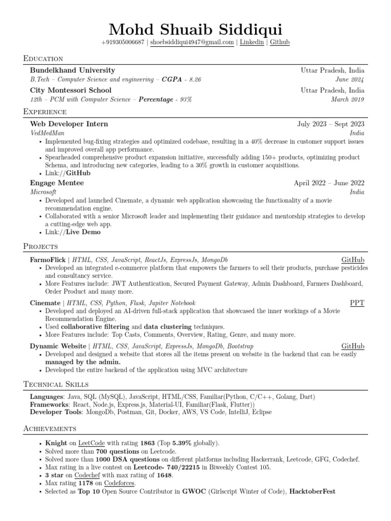 Mohd_Shuaib_Siddiqui(RESUME) | PDF | Computing | Software Development