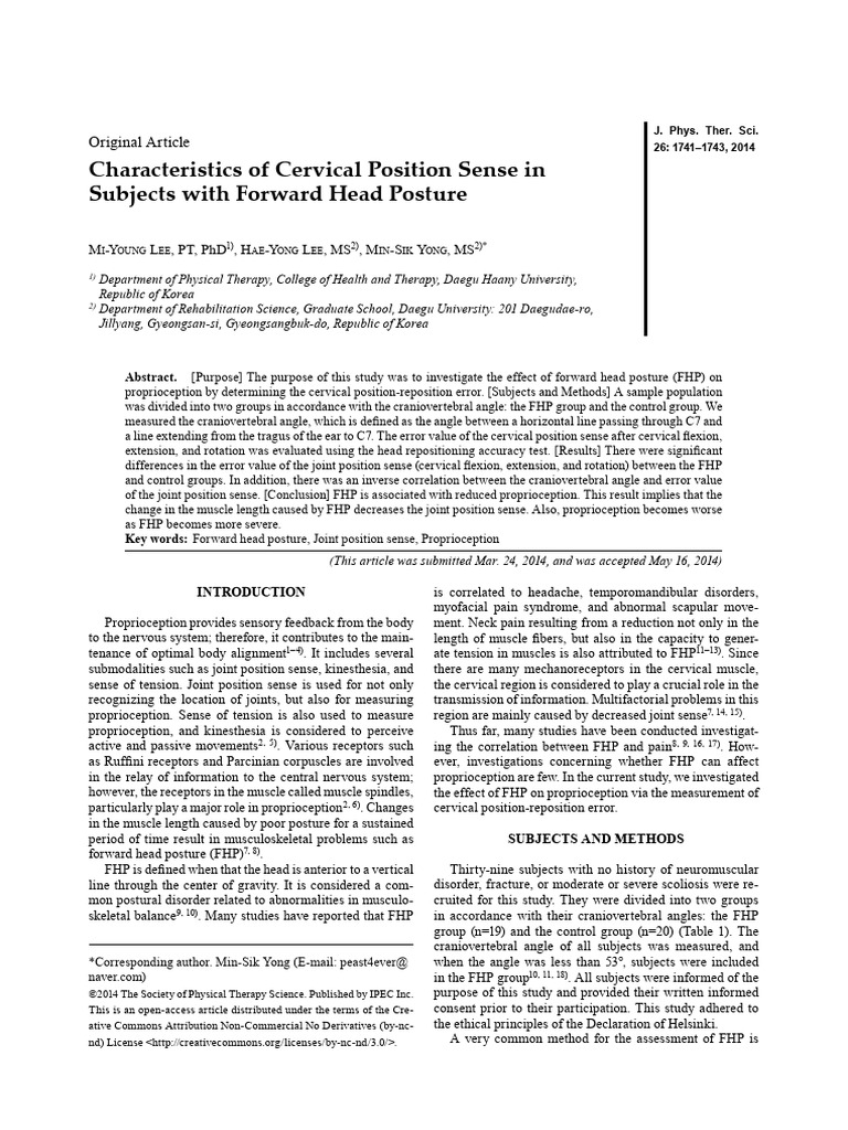 Characteristics of Cervical Position Sense in Subjects With Forward ...