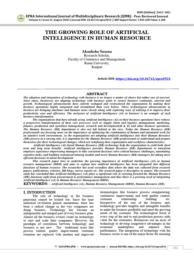 The Growing Role of Artificial Intelligence in Huma Resource Mnagement ...